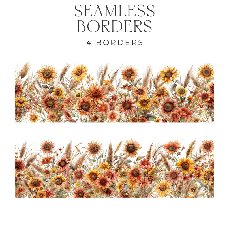 Fall Sunflower Seamless Premade Borders and Bouquets Fall Watercolor ...