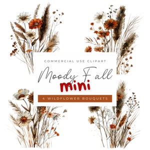 Brown Fall Watercolor Floral Clipart Orange Flower Bouquets and Borders ...