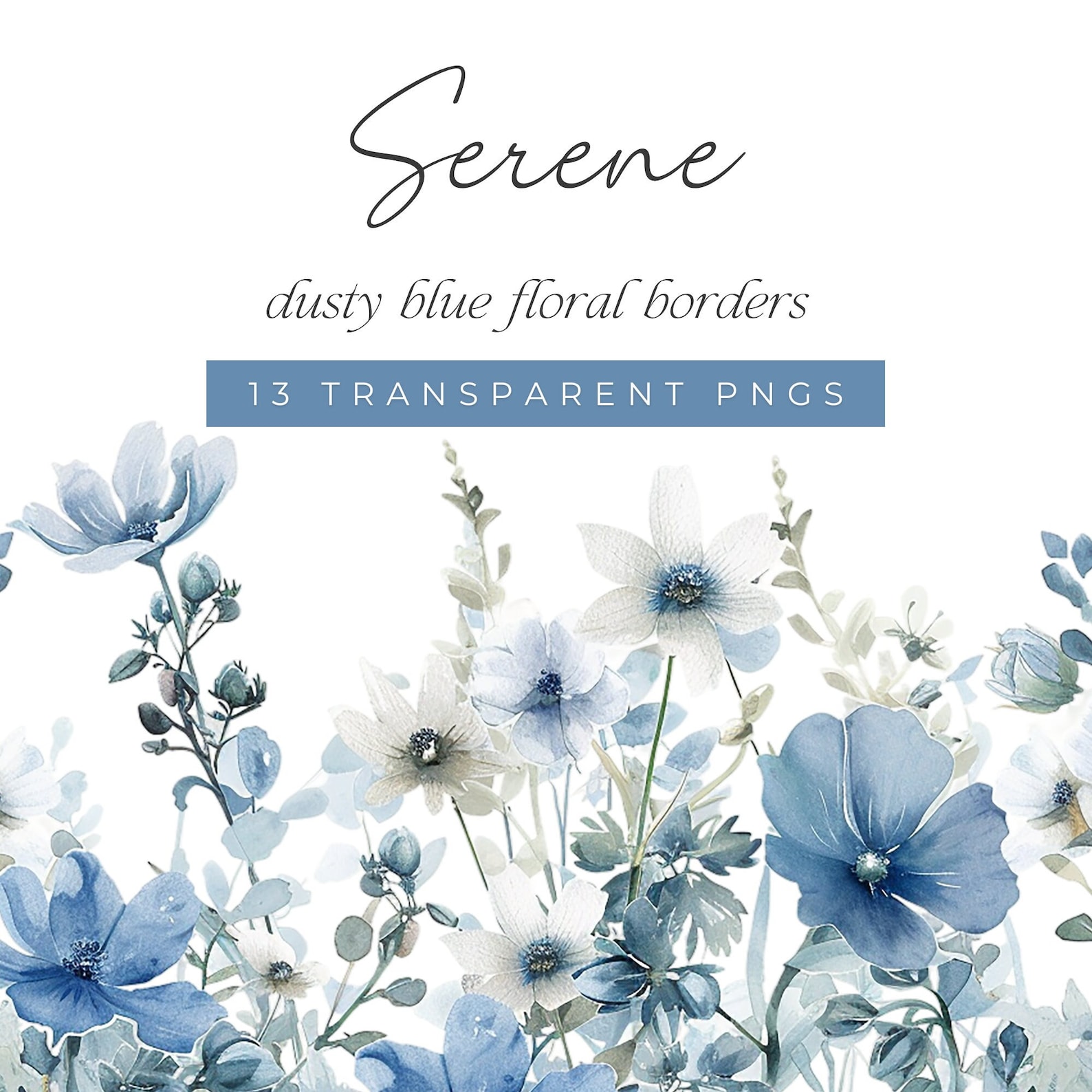 Soft Blue Watercolor Floral Border, Blue Wildflower Borders, Watercolor ...