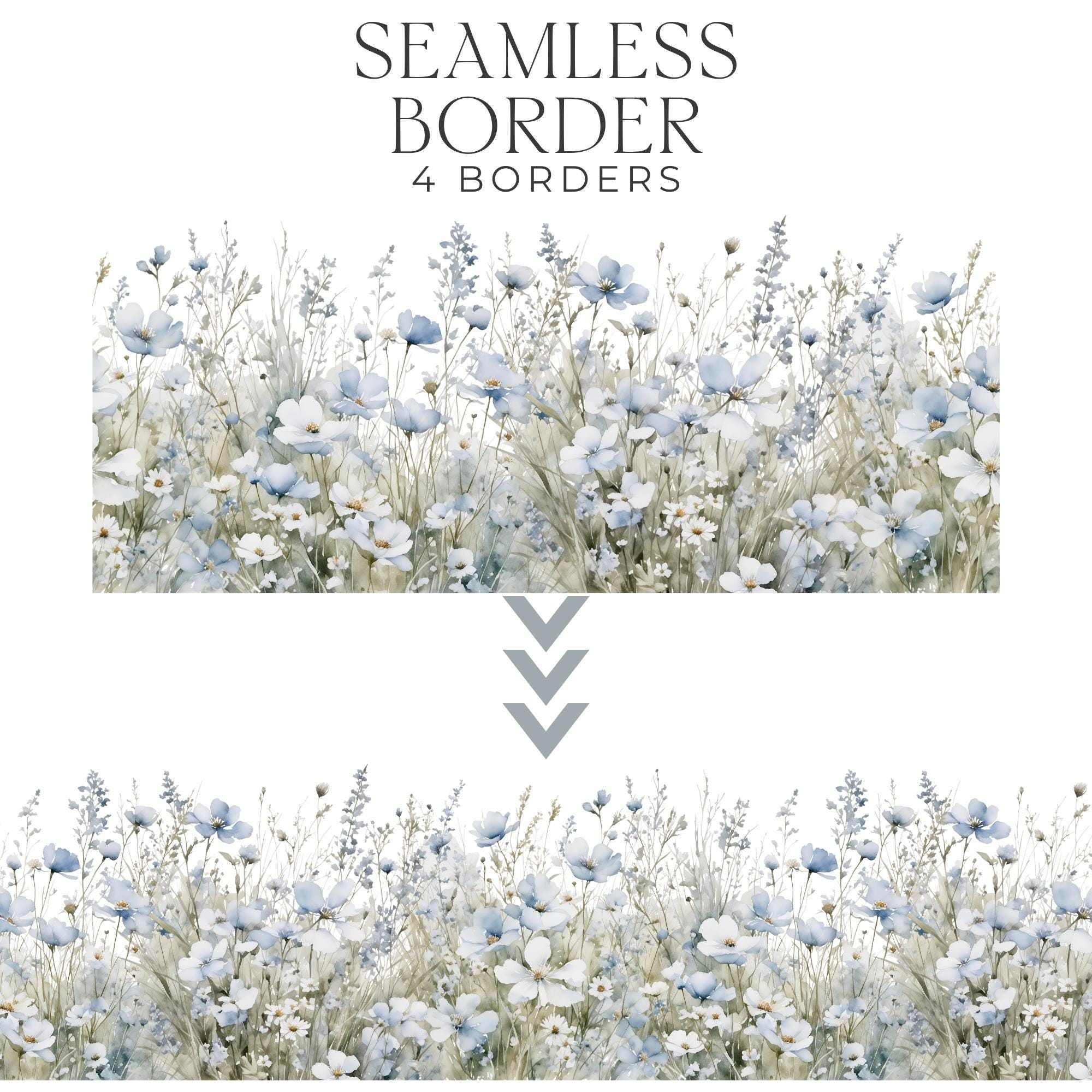 Baby Blue Wildflower Borders, Watercolor Floral Clipart, Soft Light ...