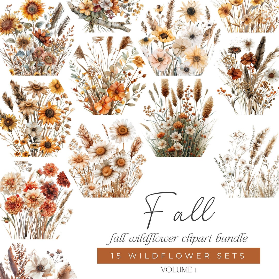 Fall Watercolor Wildflower Collection, Autumn Floral Clipart Bundle ...