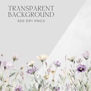 Watercolor Floral Clipart, Purple Wildflowers Clipart, Purple Floral ...