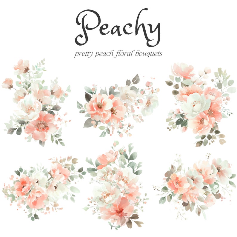 Watercolor Floral Clipart, Peach Floral Bouquets Clipart, Peach Flowers ...