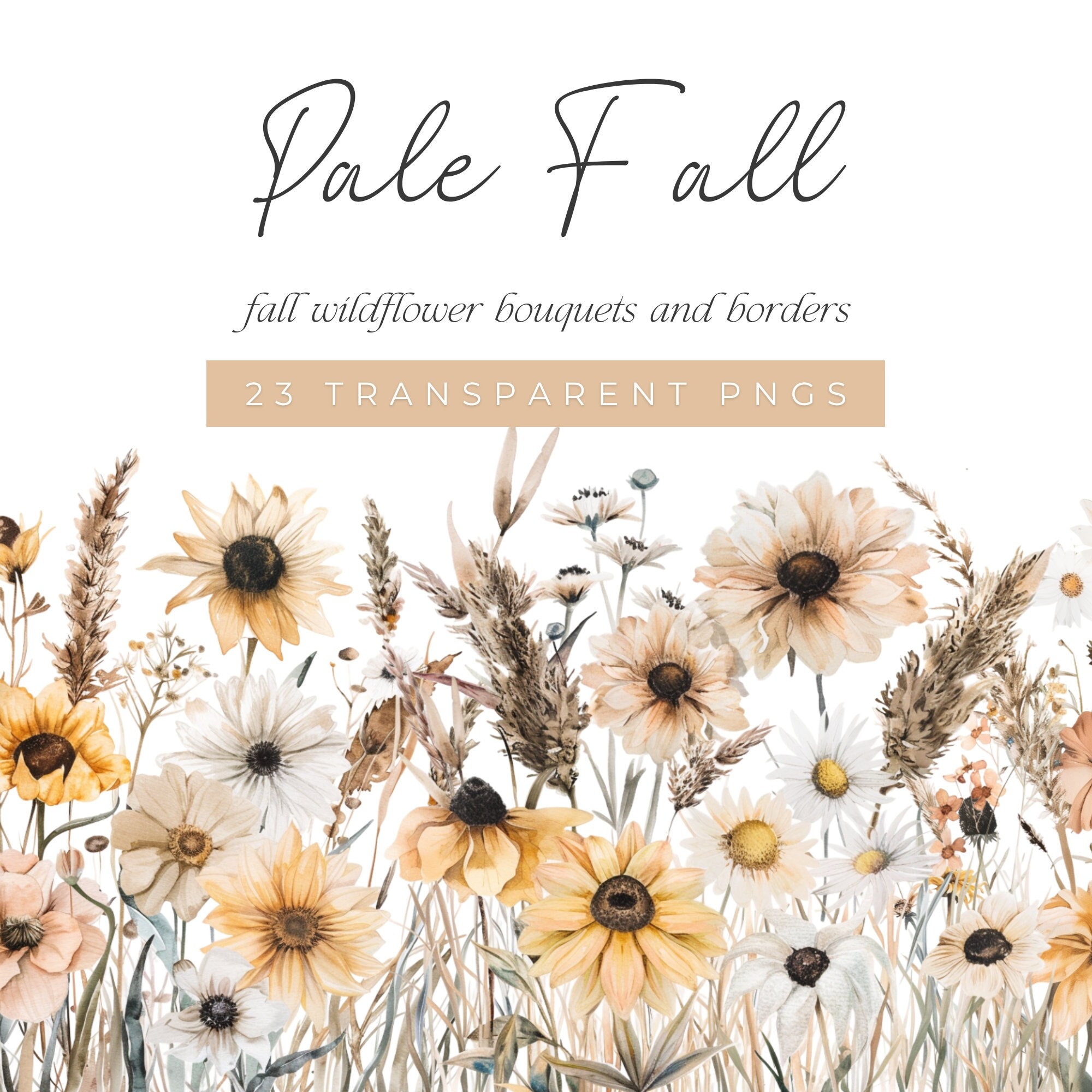 Pale Fall Wildflower, Watercolor Soft Yellow Fall Bouquets & Borders ...