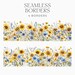 Sunflower and Blue Floral Bouquets and Borders, Watercolor Sunflower ...