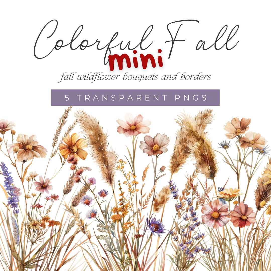 Colorful Fall Wildflower Clipart Watercolor Floral Bouquets and ...