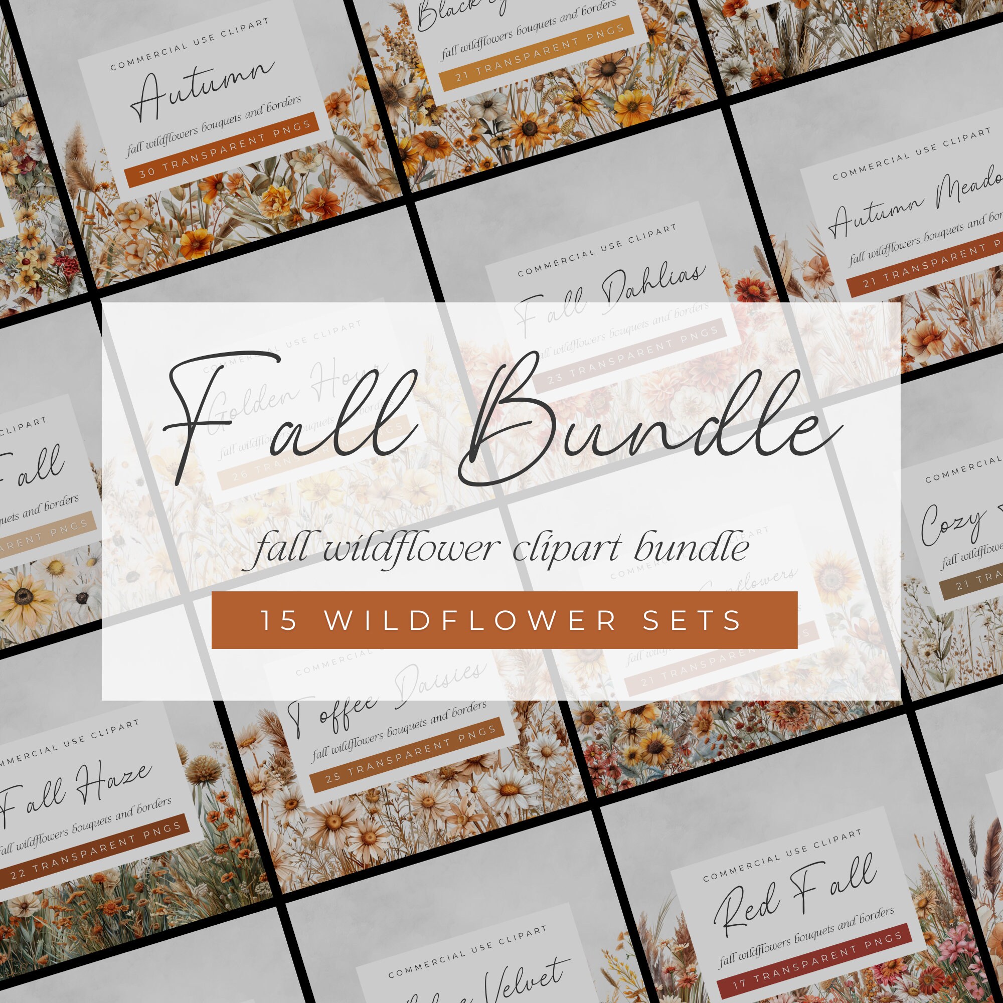 Fall Watercolor Wildflower Collection, Autumn Floral Clipart Bundle ...