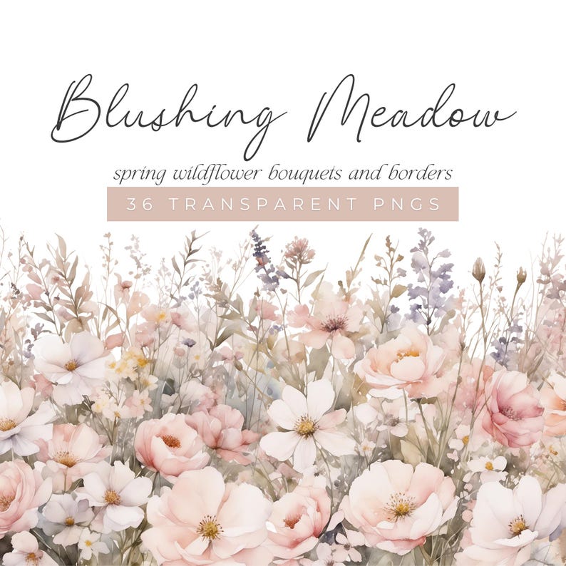 Watercolor Flower Border Clipart, Light Pink, Blue, and Cream Floral ...