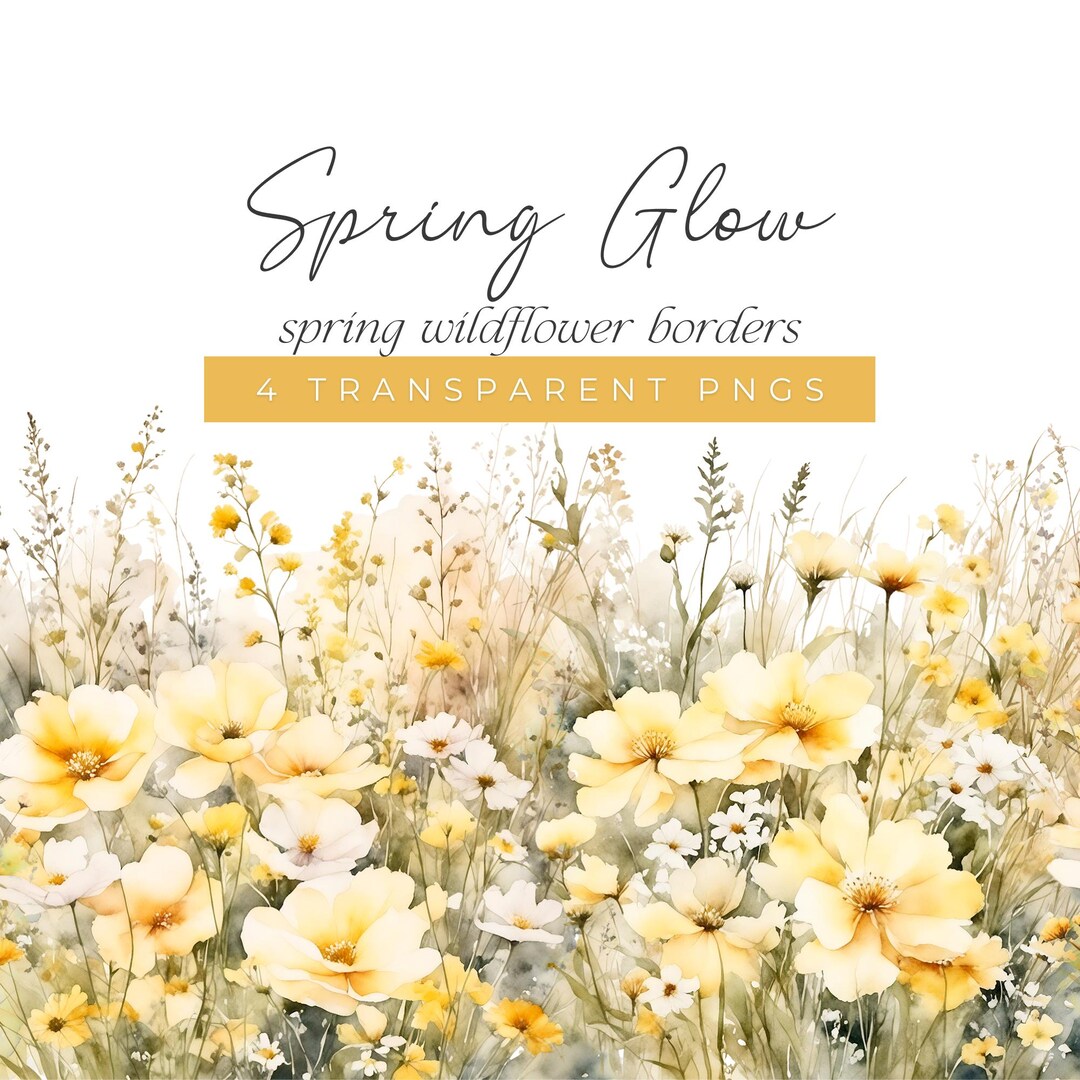 Spring Yellow Floral Clip Art, Watercolor Wildflower Borders, Soft ...