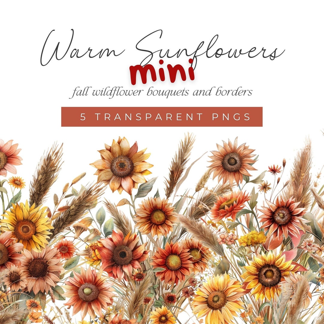 Fall Sunflower Seamless Premade Borders and Bouquets Fall Watercolor ...