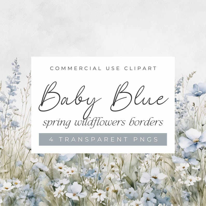 Baby Blue Wildflower Borders, Watercolor Floral Clipart, Soft Light ...
