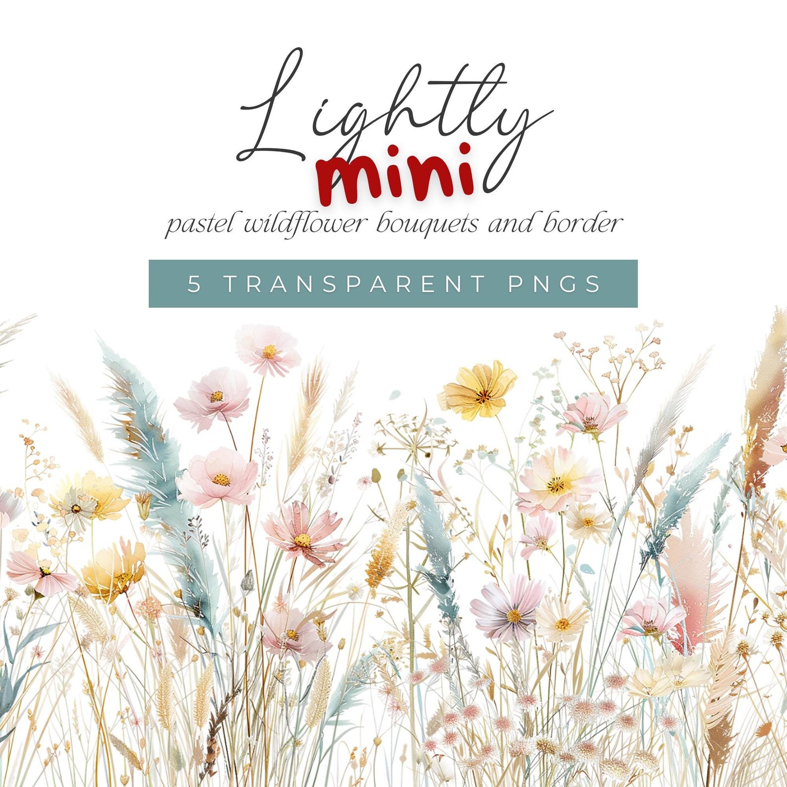 Pastel Meadow Borders, Pastel Meadow Wildflower Watercolor Clipart ...