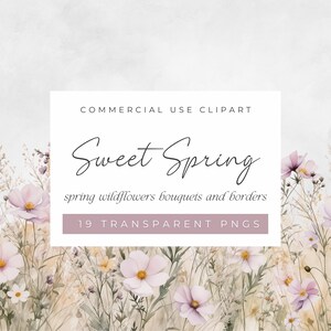 Spring Wildflower Bouquets and Borders Watercolor Floral Clipart Pink ...