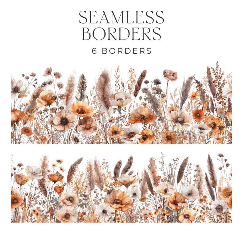 Fall Wildflower Bouquets and Borders, Watercolor Autumn Floral Clipart ...