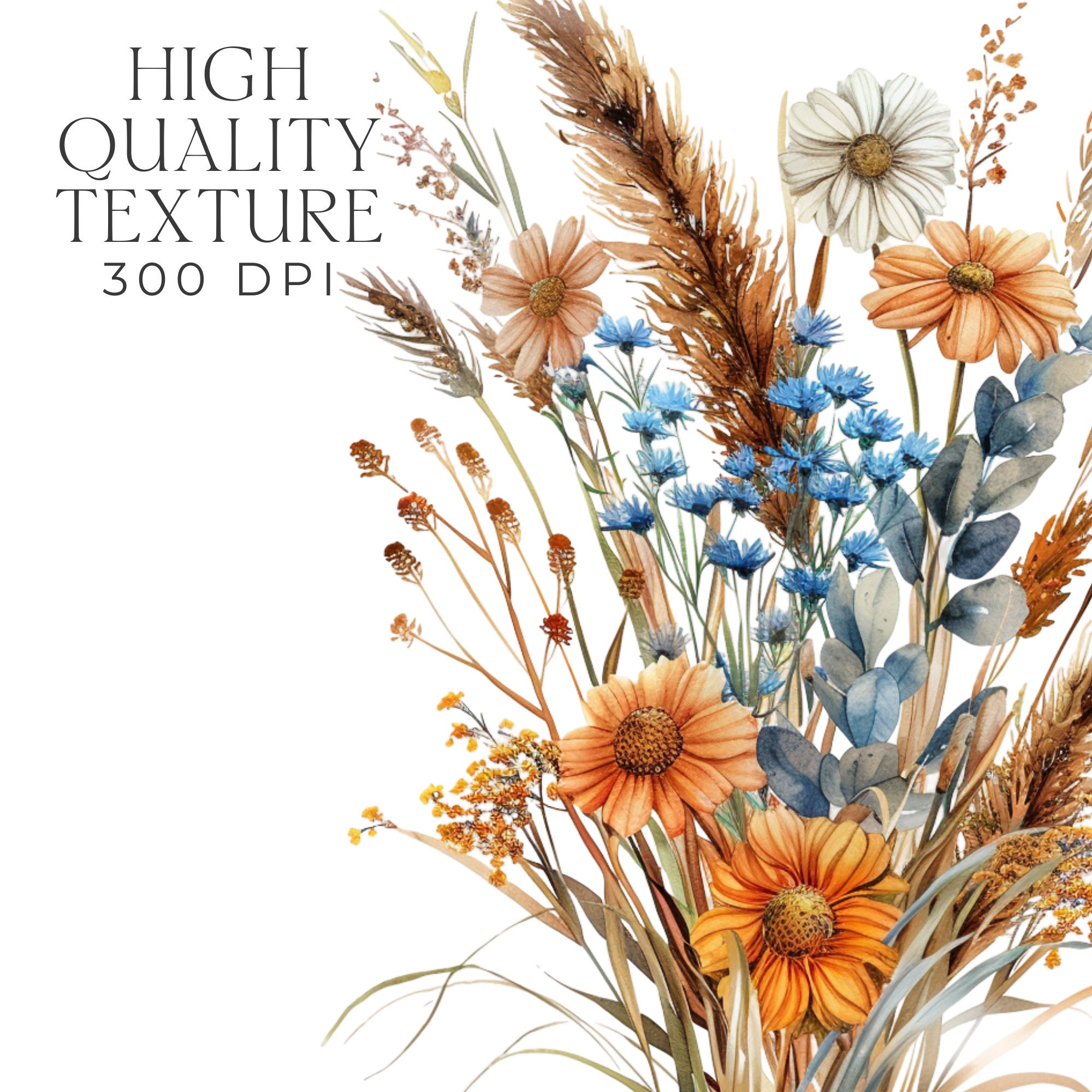 Watercolor Wildflower Floral Clipart, Fall Florals, Autumn Bouquets and ...