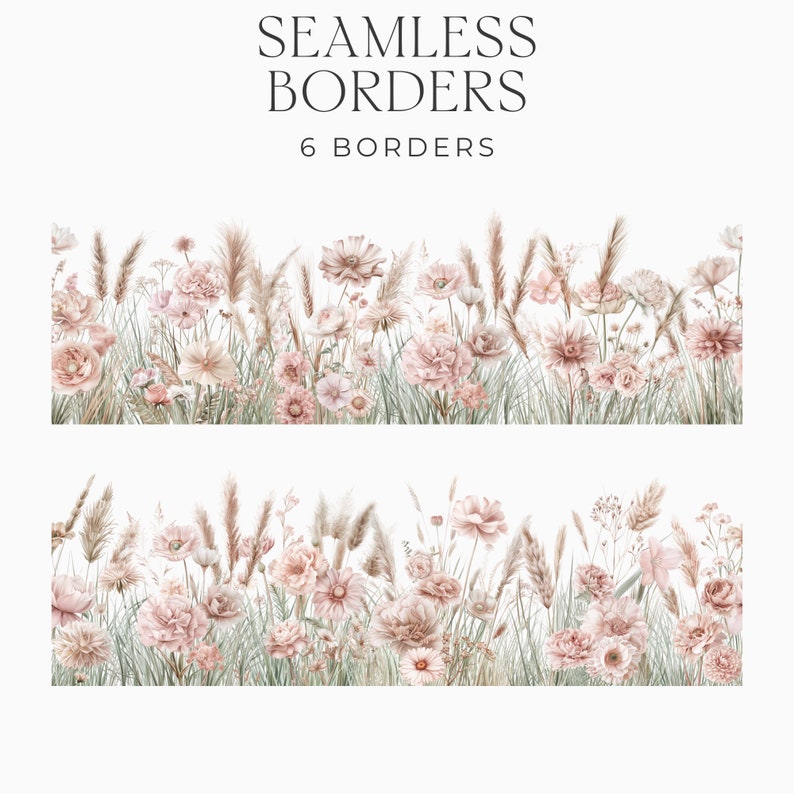 Pink Watercolor Wildflower Bouquets and Borders, Watercolor Floral ...