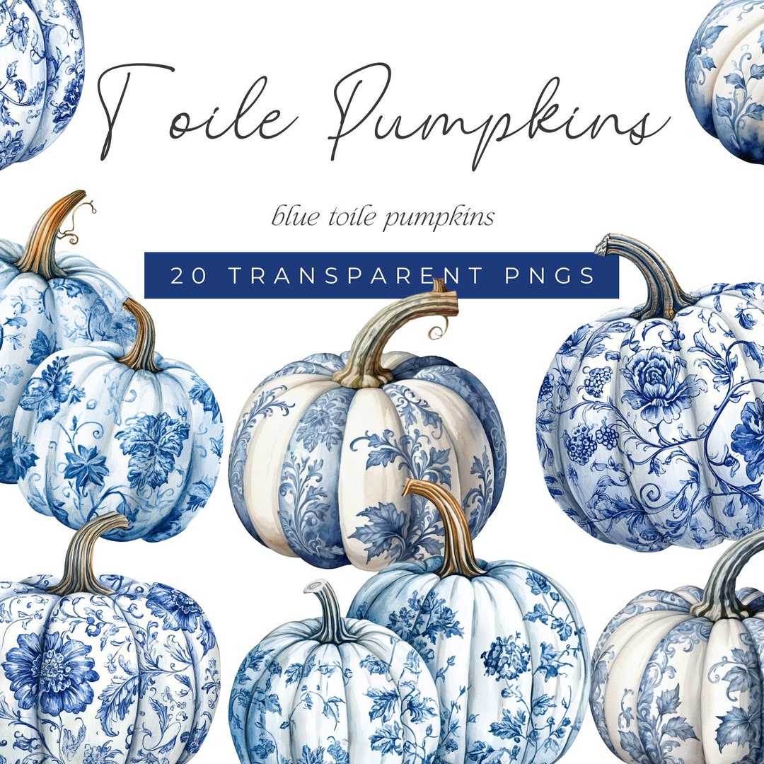 Toile Pumpkins Clipart, Blue Toile Pumpkins Clip Art, Chinoiserie ...