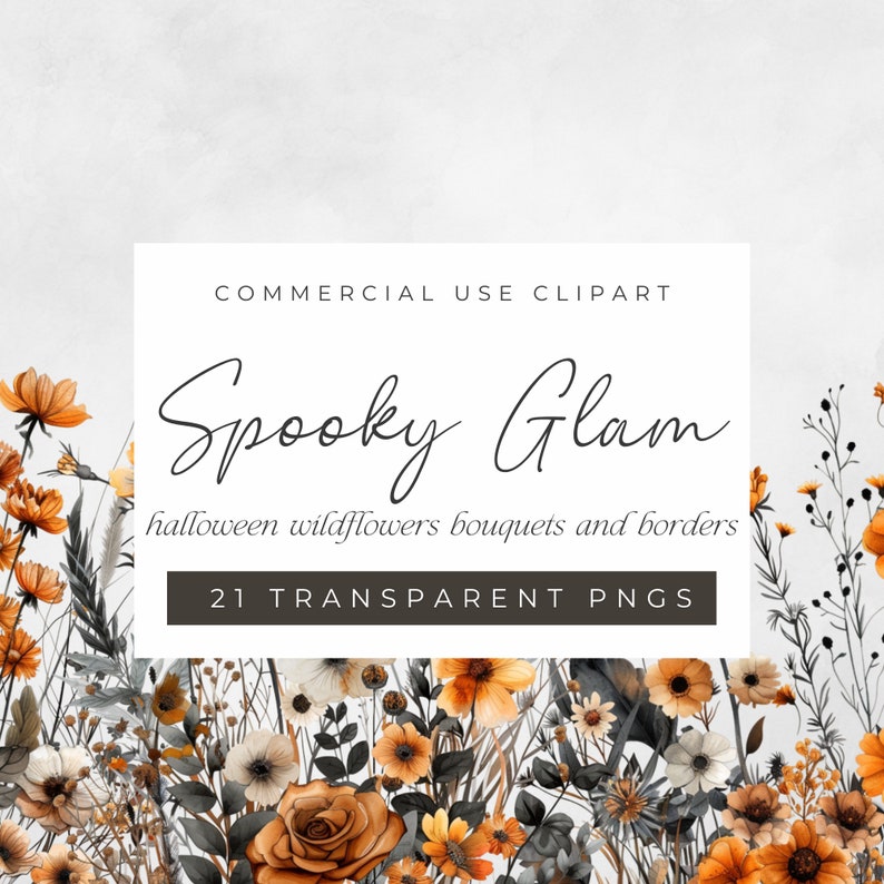 Halloween Floral Clipart Wildflowers Bouquet and Borders Elegant Orange ...