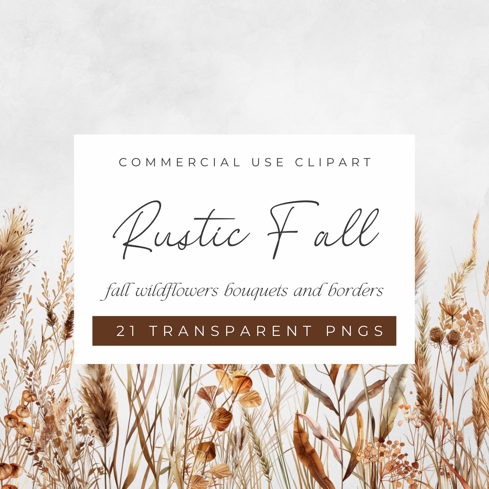 Rustic Fall Wildflower Clipart Watercolor Brown Floral Bouquets and ...