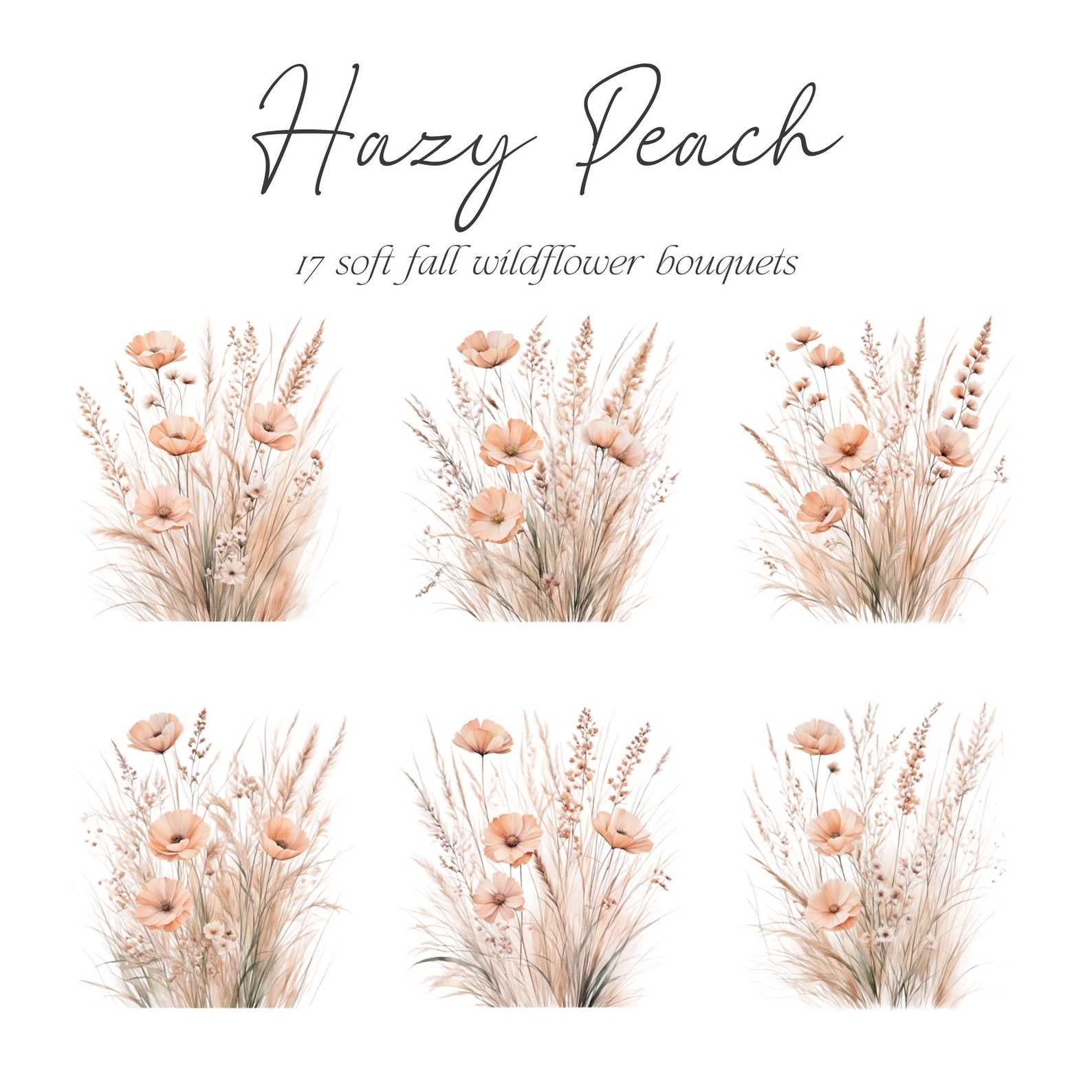 Soft Peach Floral Clipart Watercolor Wildflower Bouquets and Borders ...