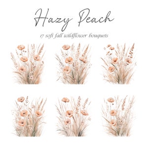 Soft Peach Floral Clipart Watercolor Wildflower Bouquets and Borders ...