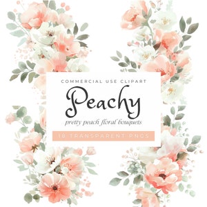 Watercolor Floral Clipart, Peach Floral Bouquets Clipart, Peach Flowers ...