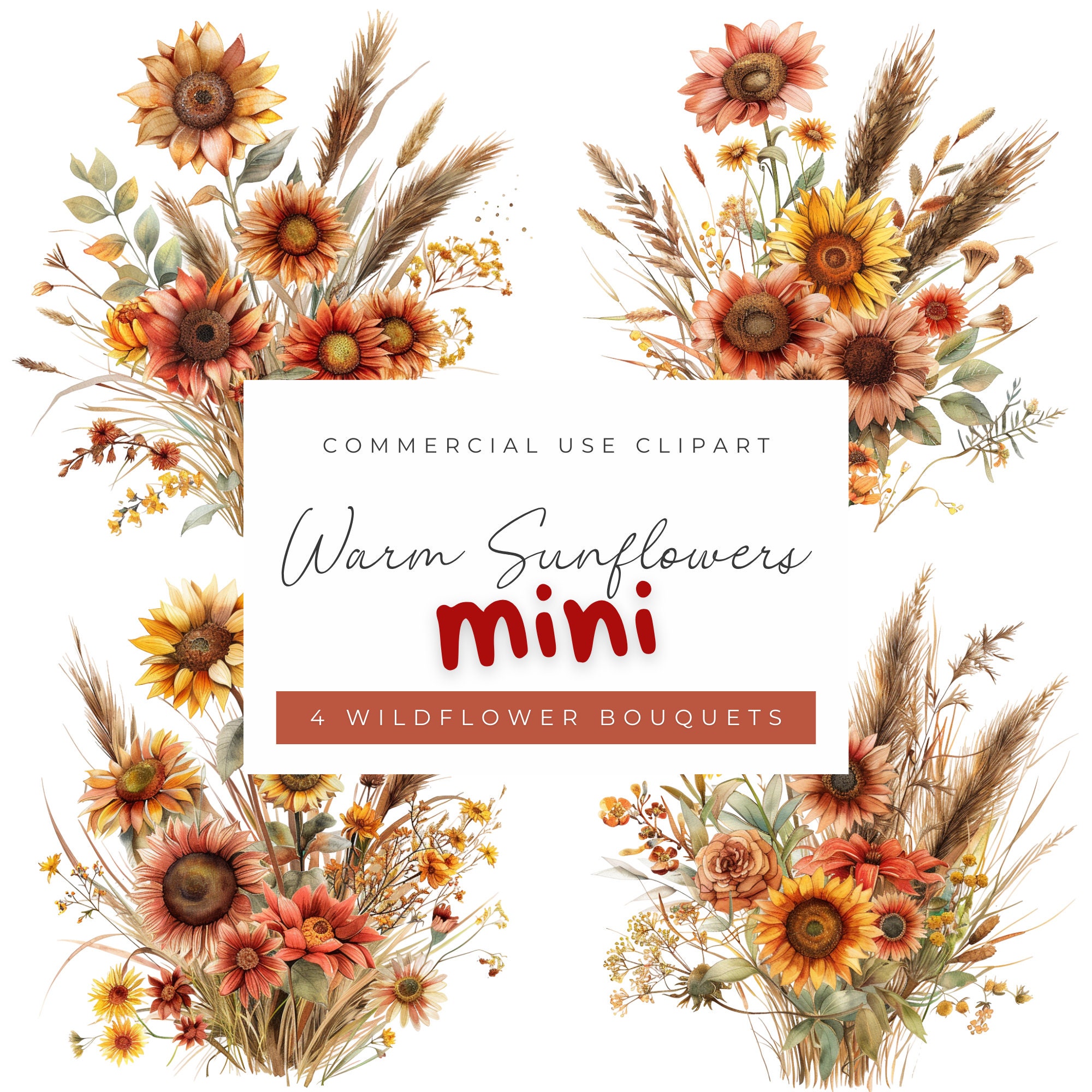 Fall Sunflower Seamless Premade Borders and Bouquets Fall Watercolor ...