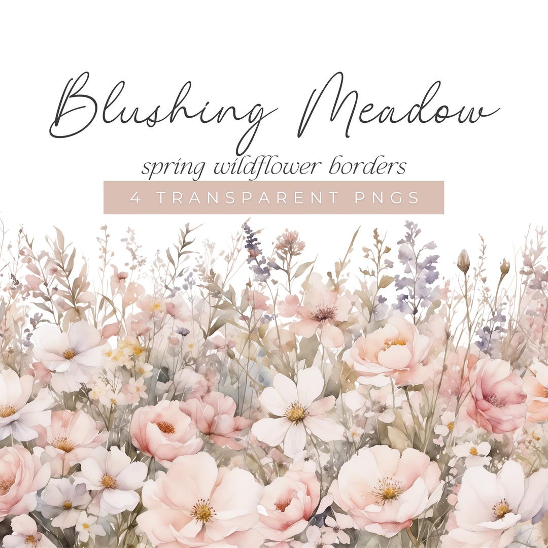 Watercolor Spring Floral Borders, Pastel Wildflower Clipart, Elegant ...