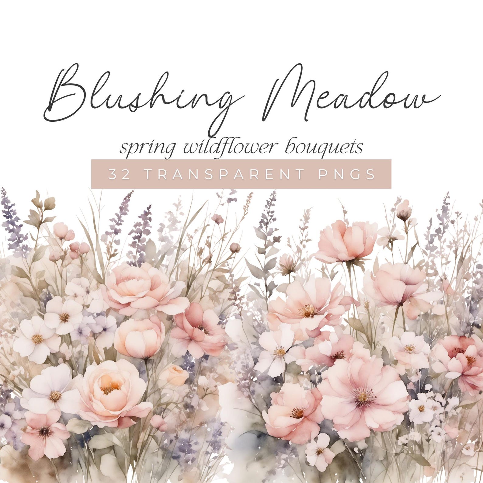 Watercolor Spring Wildflower Bouquets, Pastel Floral Clipart, Elegant ...