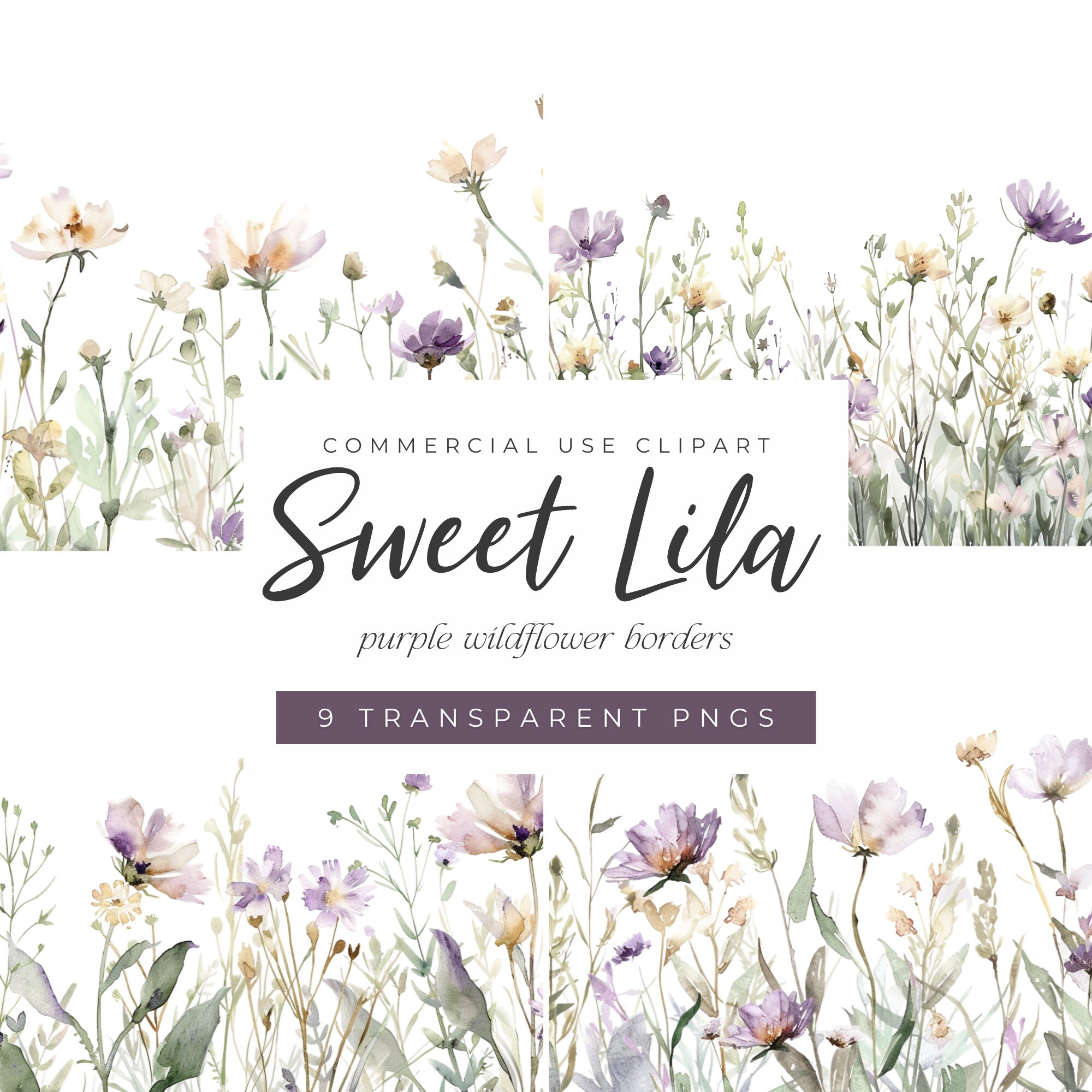 Watercolor Floral Clipart, Purple Wildflowers Clipart, Purple Floral ...