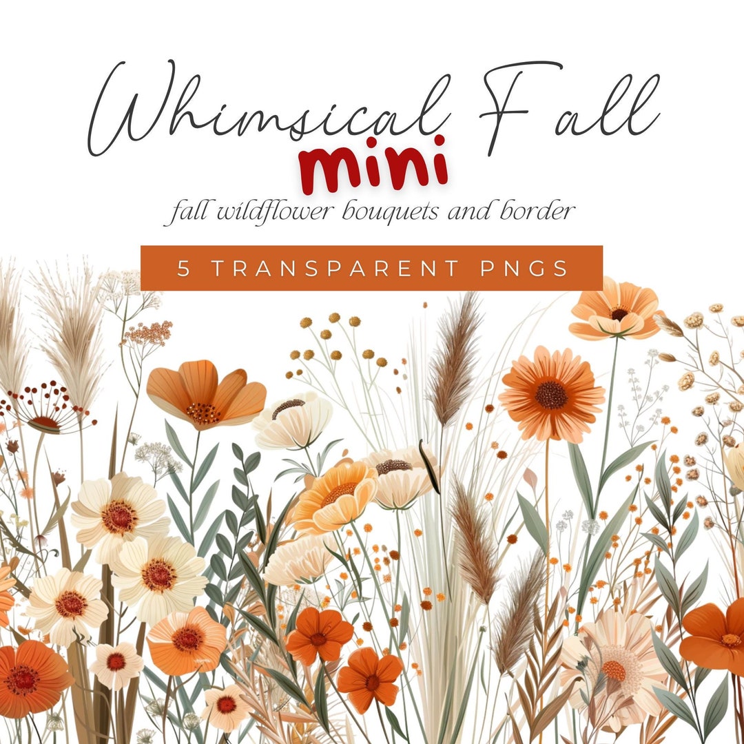 Cute Orange Watercolor Flower Clipart, Autumn Wildflowers for Nursery ...