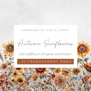 Autumn Sunflower Watercolor Clipart, Sunflower Clipart, Sunflower ...