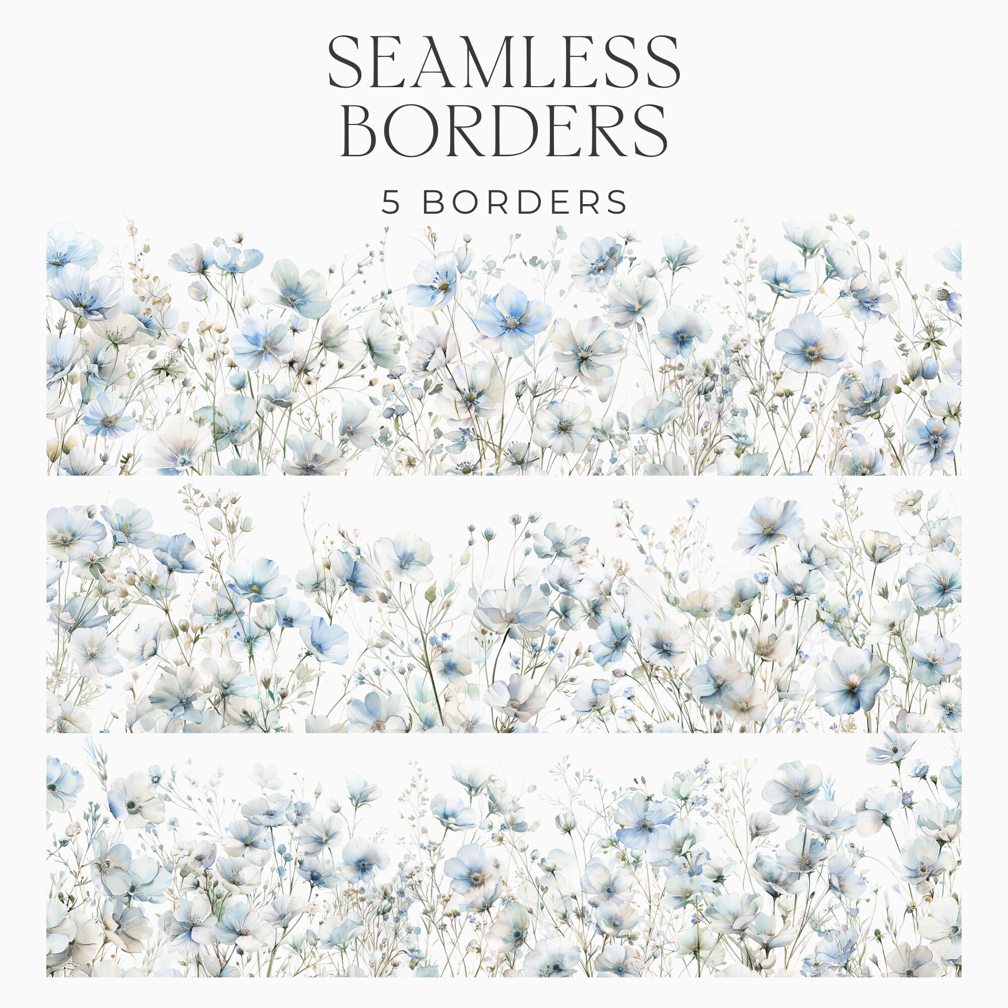 Watercolor Floral Clipart, Soft Blue Floral Clipart, Light Blue Floral ...