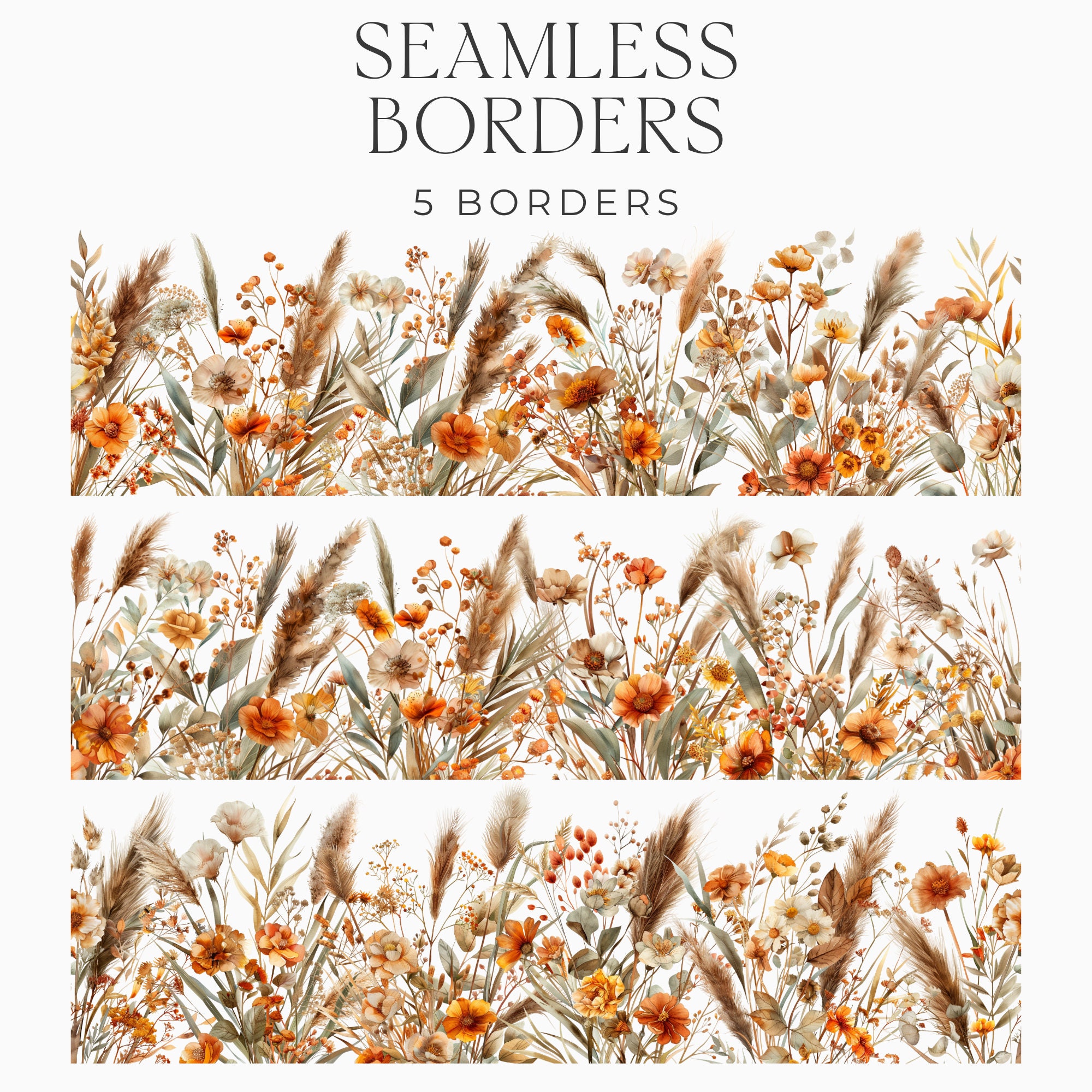 Autumn Watercolor Wildflower, Fall Wildflower Bouquets & Borders, Fall ...