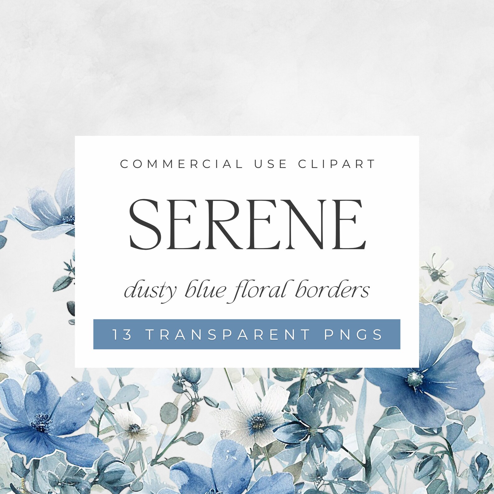 Soft Blue Watercolor Floral Border, Blue Wildflower Borders, Watercolor ...