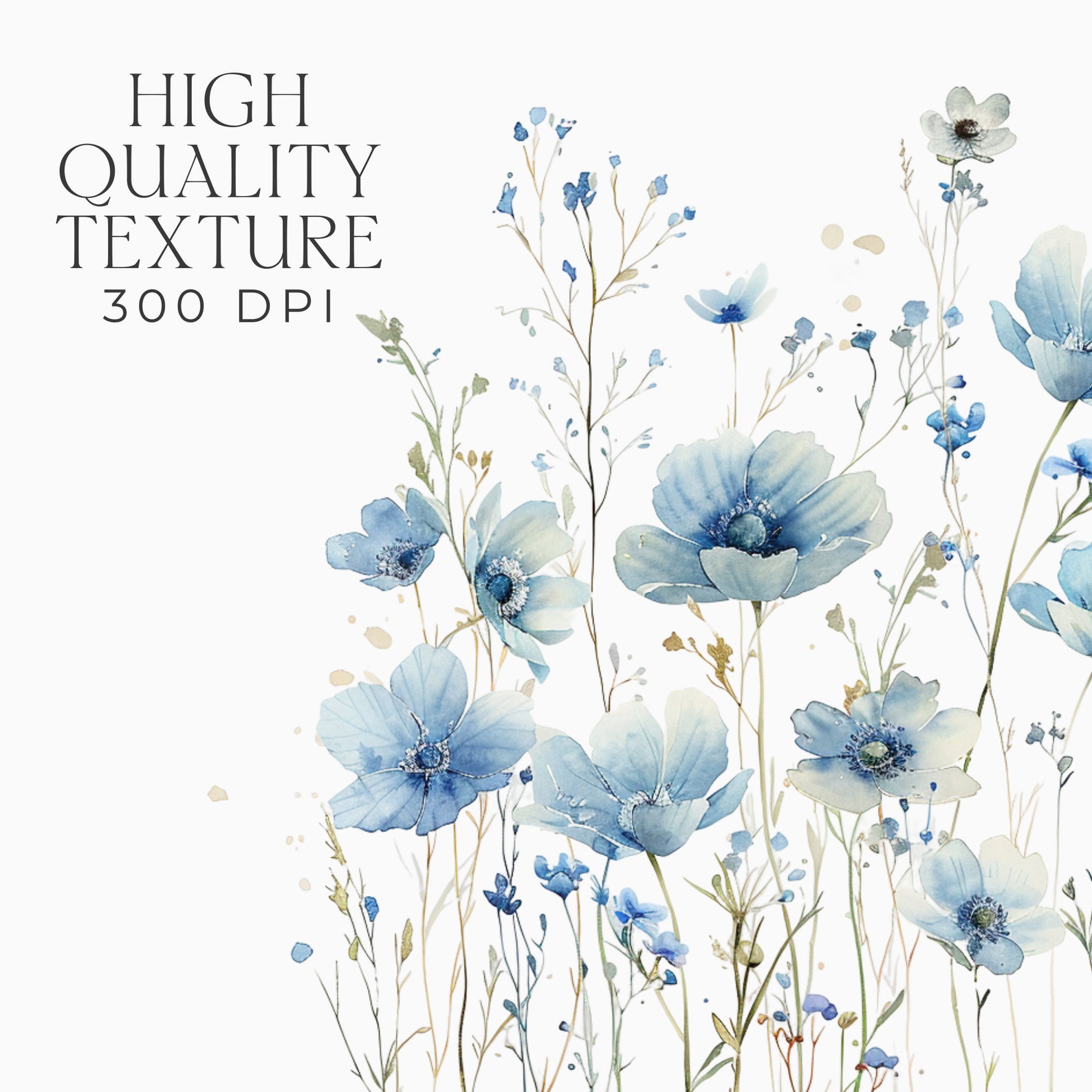 Dusty Blue Watercolor Wildflower Clipart, Blue Floral Clipart, Blue ...