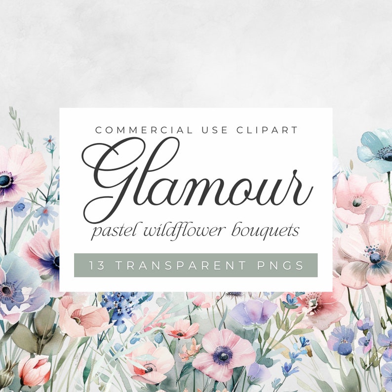 Pastel Watercolor Floral Clipart, Pink Wildflower Bouquets Clipart ...