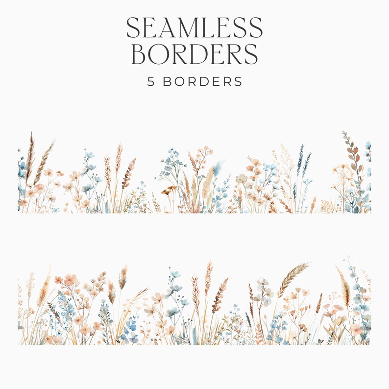 Blue and Cream Wildflower Bouquets, Blue Floral Borders, Watercolor ...