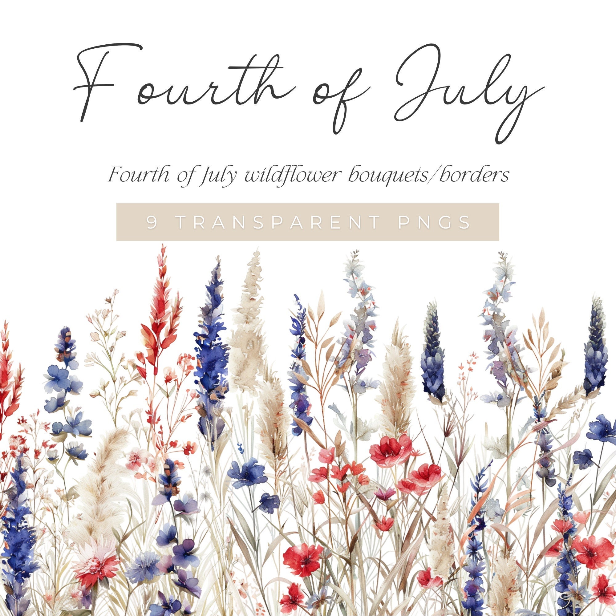 Fourth of July Wildflower Clip Art, Watercolor Wildflower Borders, Red ...