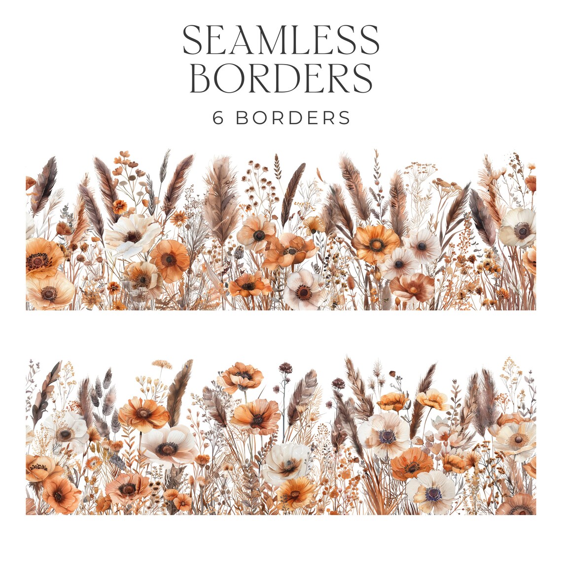 Fall Wildflower Bouquets and Borders, Watercolor Autumn Floral Clipart ...