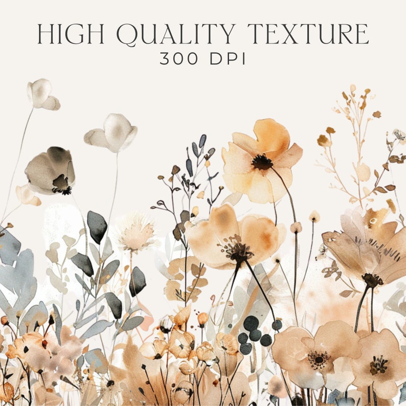 Brown and Gray Watercolor Floral Borders, Rustic Flower Border, Gray ...