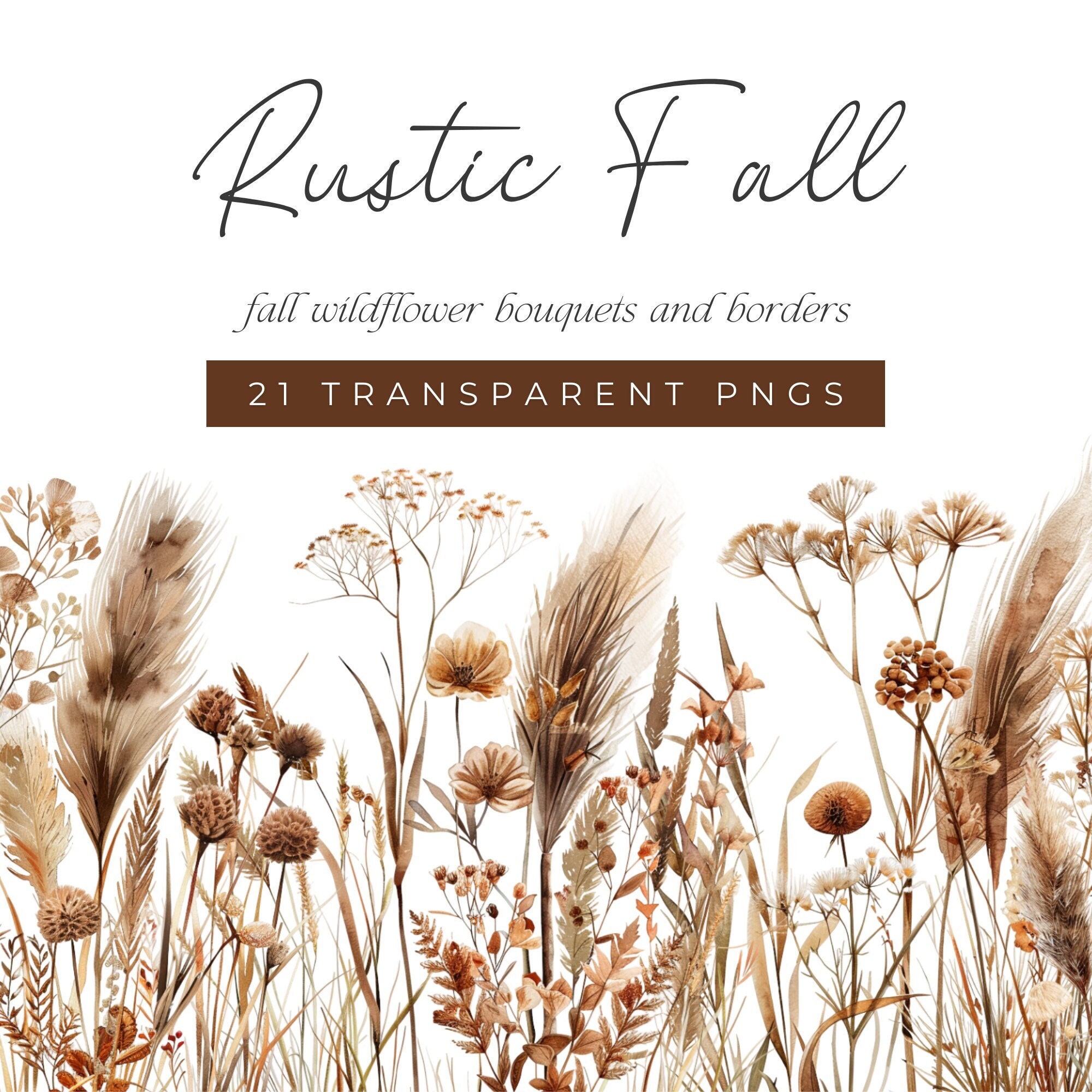 Rustic Fall Wildflower Clipart Watercolor Brown Floral Bouquets and ...