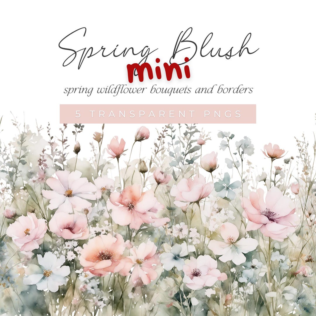 Spring Watercolor Floral Clipart, Soft Pink, Mint, and White Wildflower ...