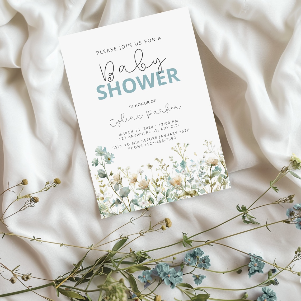 Light Sage Watercolor Floral Border, Green Wildflower Borders ...