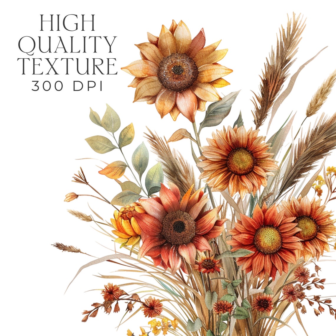 Fall Sunflower Seamless Premade Borders and Bouquets Fall Watercolor ...