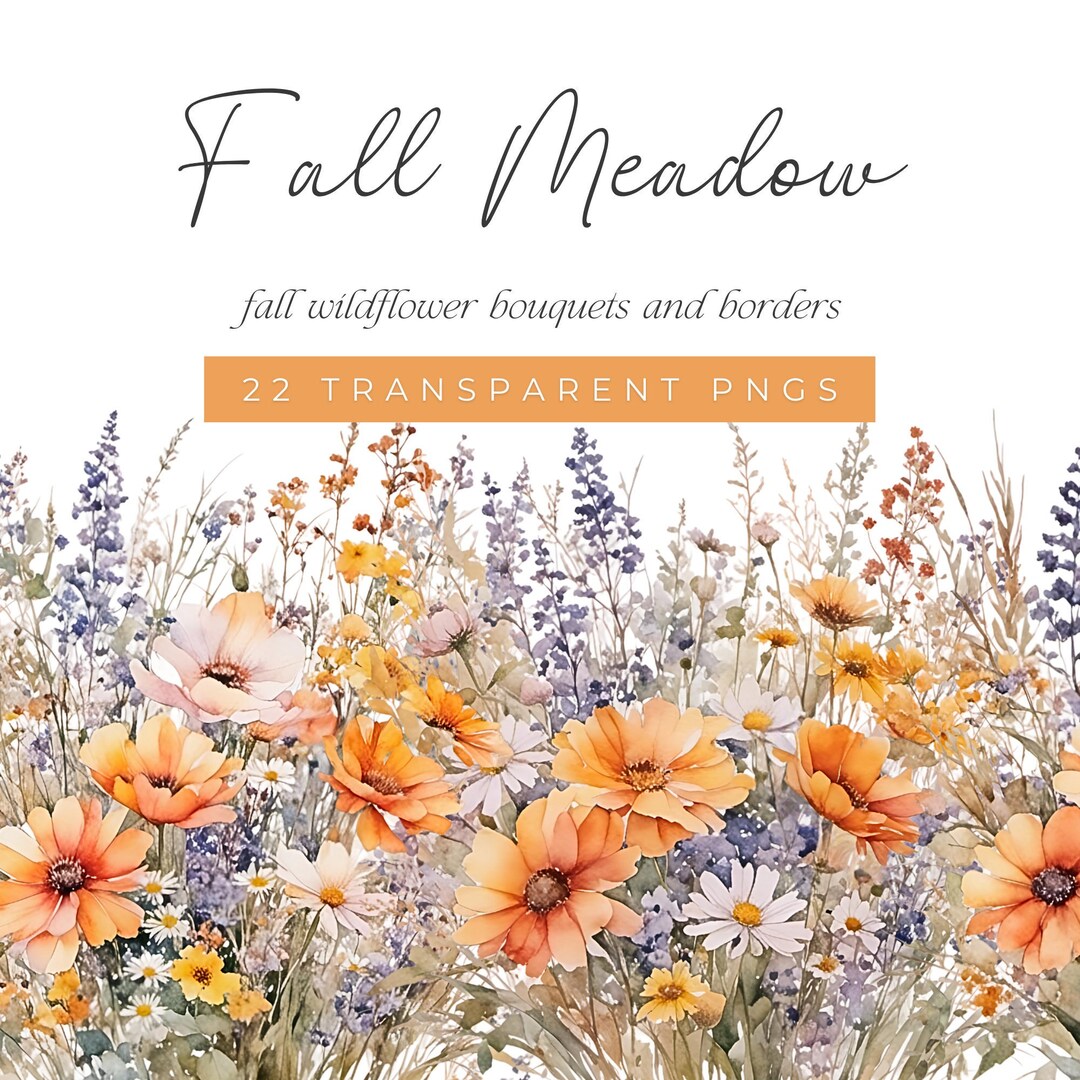 Autumn Watercolor Clipart, Fall Floral Bouquets and Borders, Orange and ...