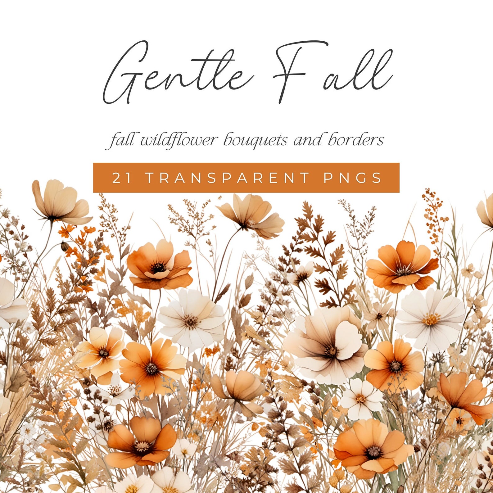 Gentle Fall Watercolor Wildflower Bouquets and Borders, Fall Floral ...