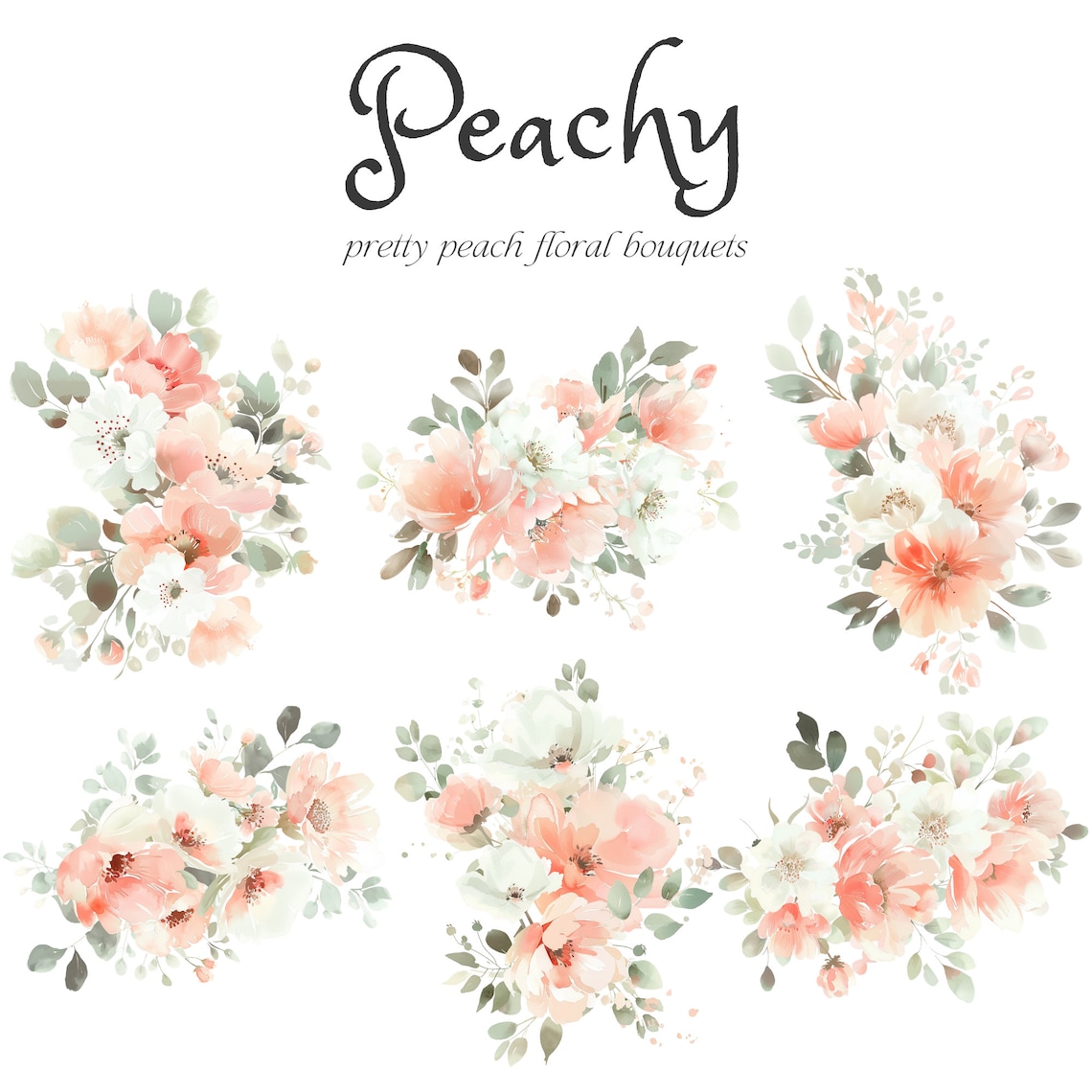 Watercolor Floral Clipart, Peach Floral Bouquets Clipart, Peach Flowers ...