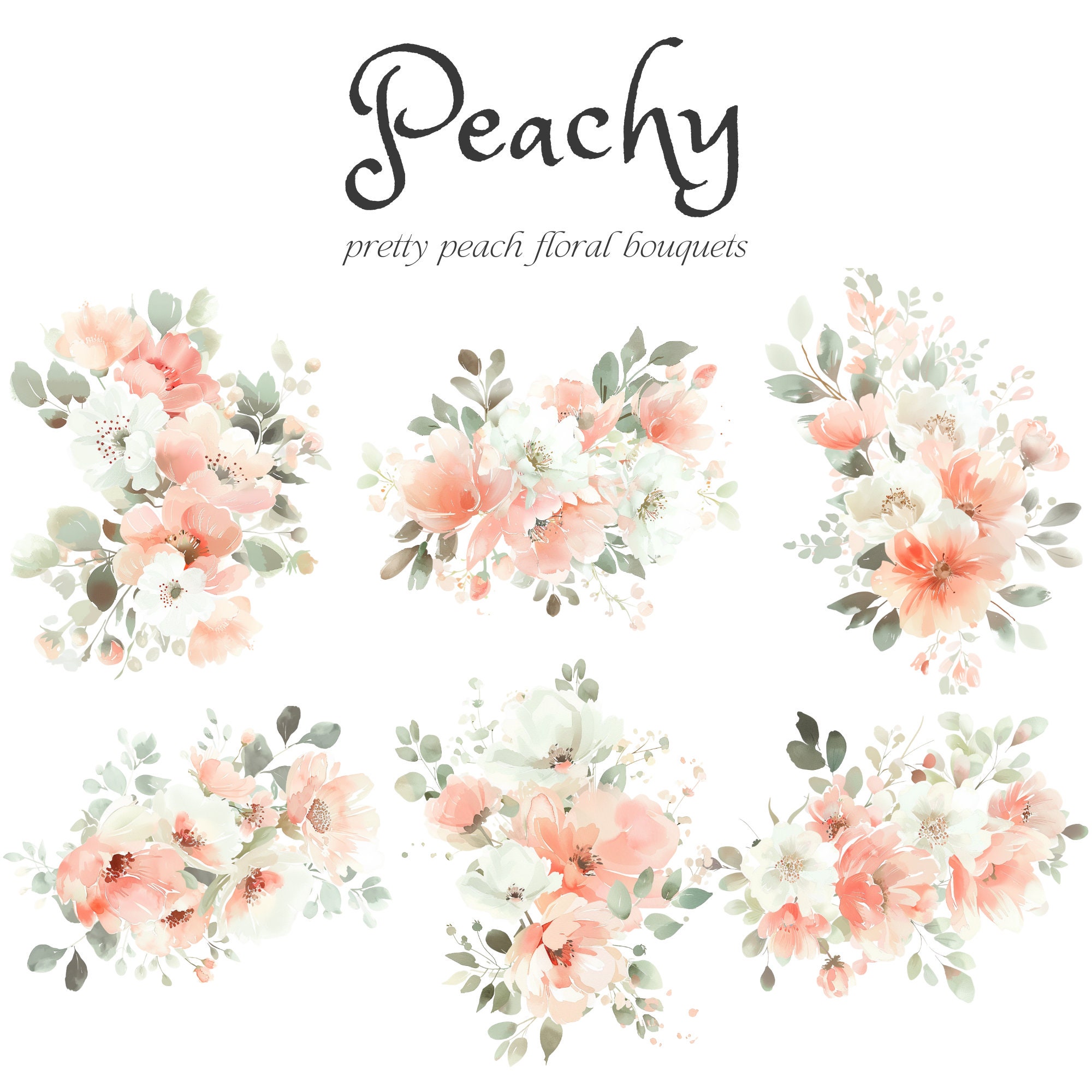 Watercolor Floral Clipart, Peach Floral Bouquets Clipart, Peach Flowers ...