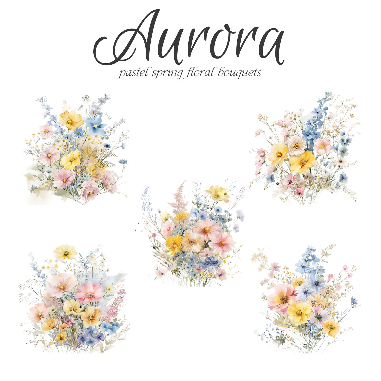Spring Watercolor Bouquets, Spring Watercolor Clip Art, Spring Floral ...